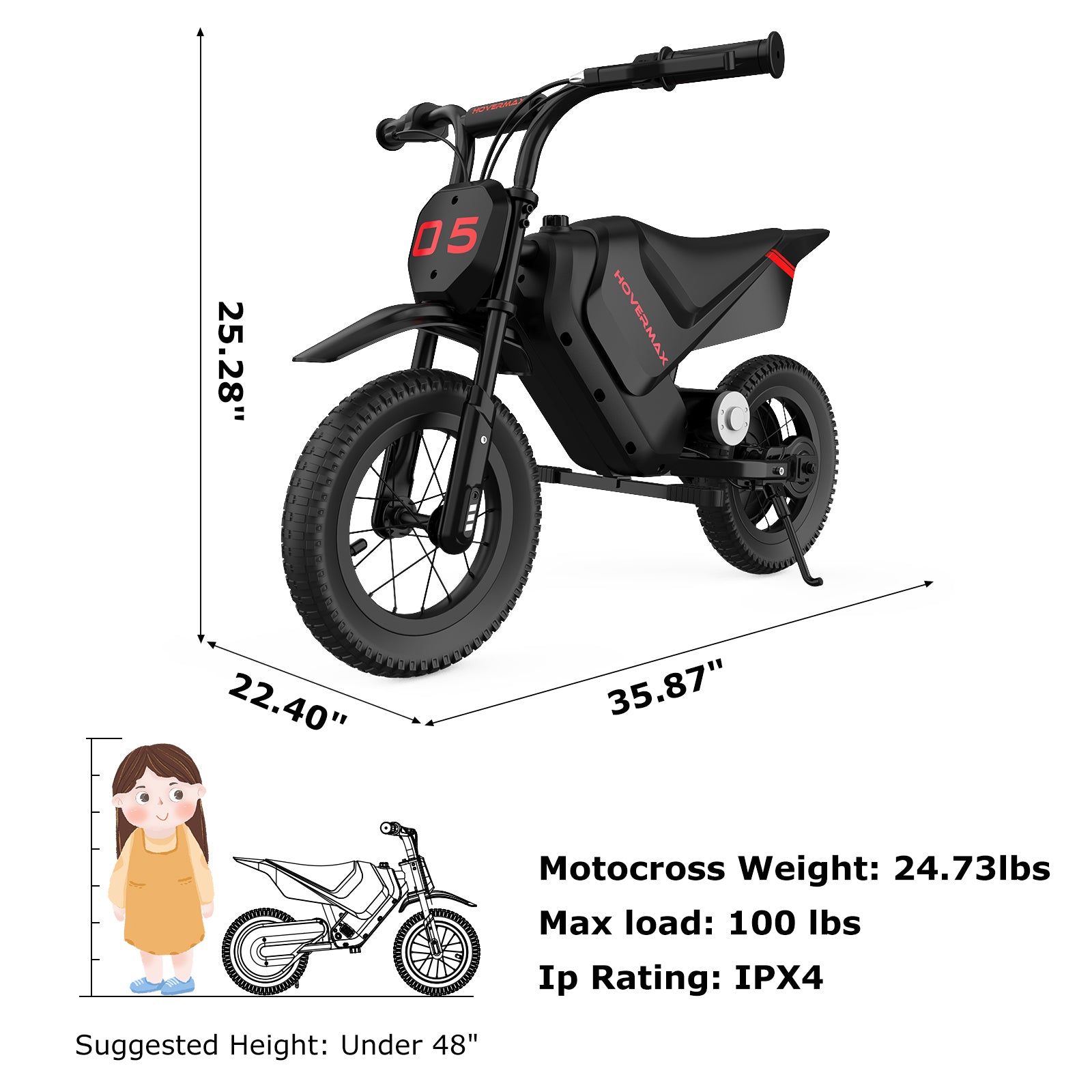 HOVERMAX H13M Electric Dirt Bike For Kids, 150W Electric Motorcycle 10 ...